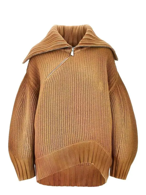 Attico Ribbed Knit Asymmetric Hem Sweater - Neutrals
