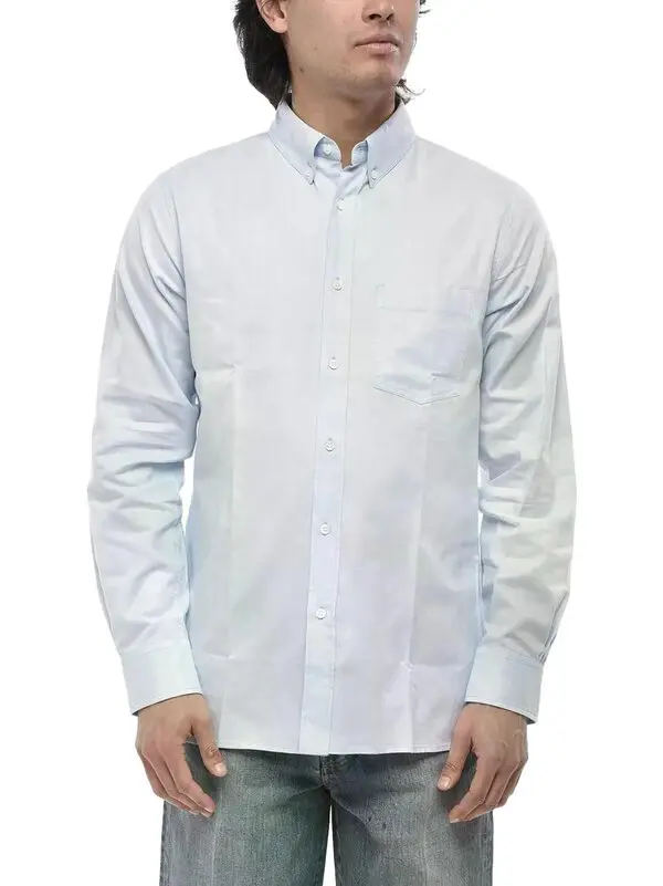 PAOLO PECORA Button-down Collar Pocket Shirt - Blue