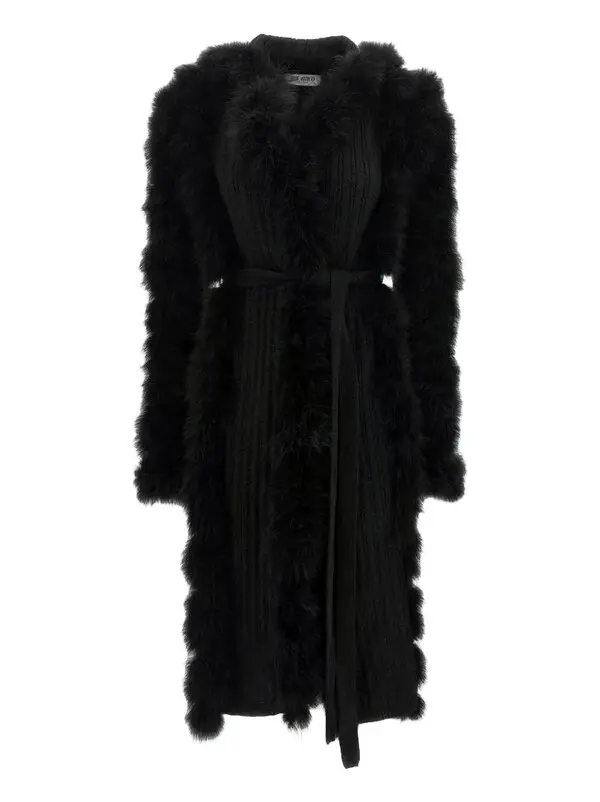 Attico Belted Feather-effect Knit Coat - Black