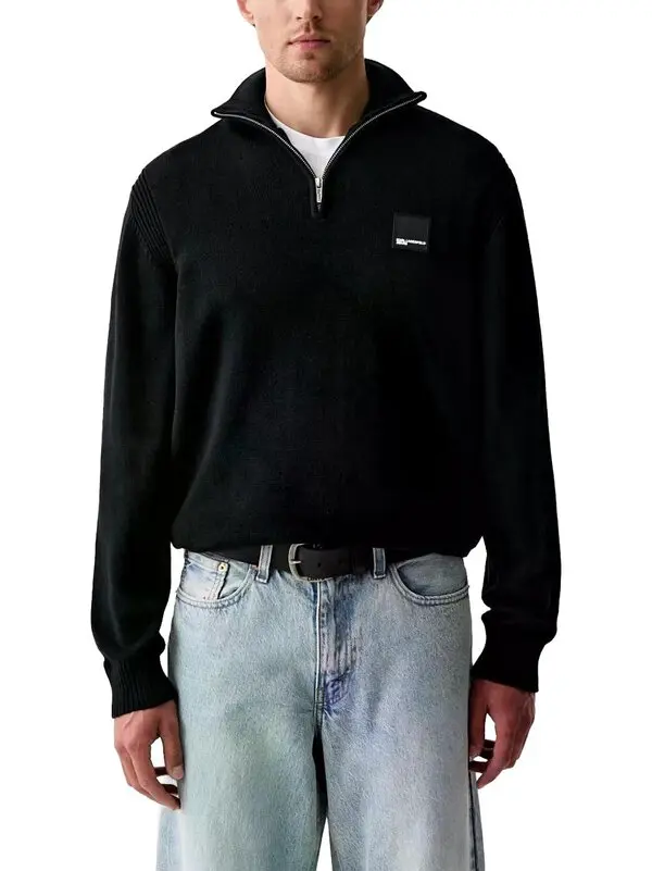Karl Lagerfeld Quarter-zip Logo-patch Sweater - Black