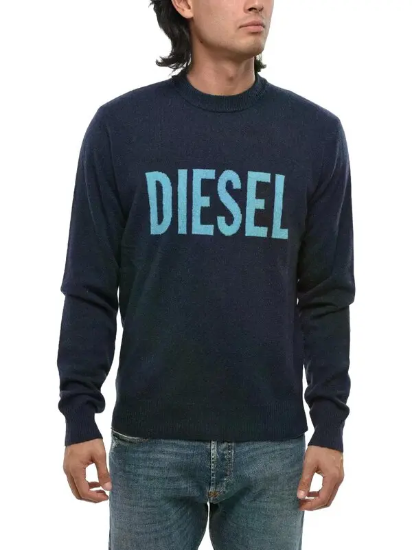DIESEL® Jacquard Logo Crew Neck Sweater - Blue