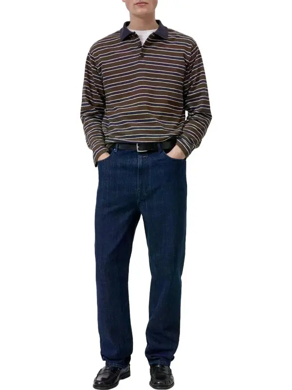 Closed Striped Long-sleeve Polo Shirt - Brown