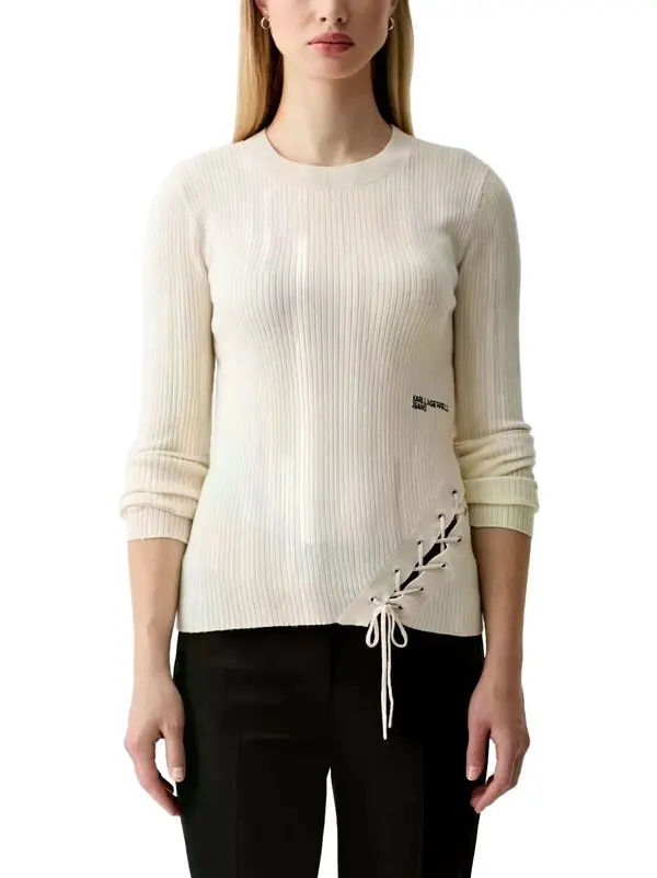 Karl Lagerfeld Ribbed Lace-up Sweater - Neutrals