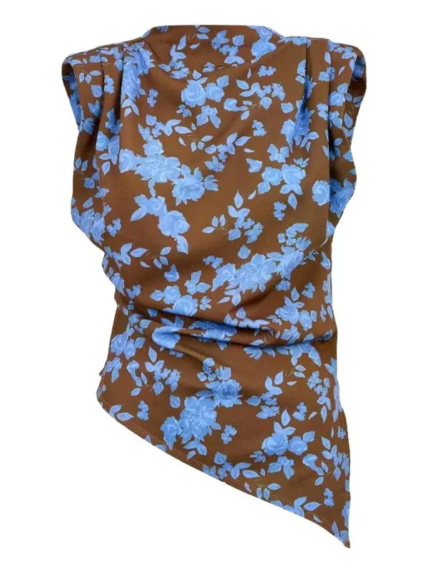 Clea Alyssa Floral-print Asymmetric Top - Brown
