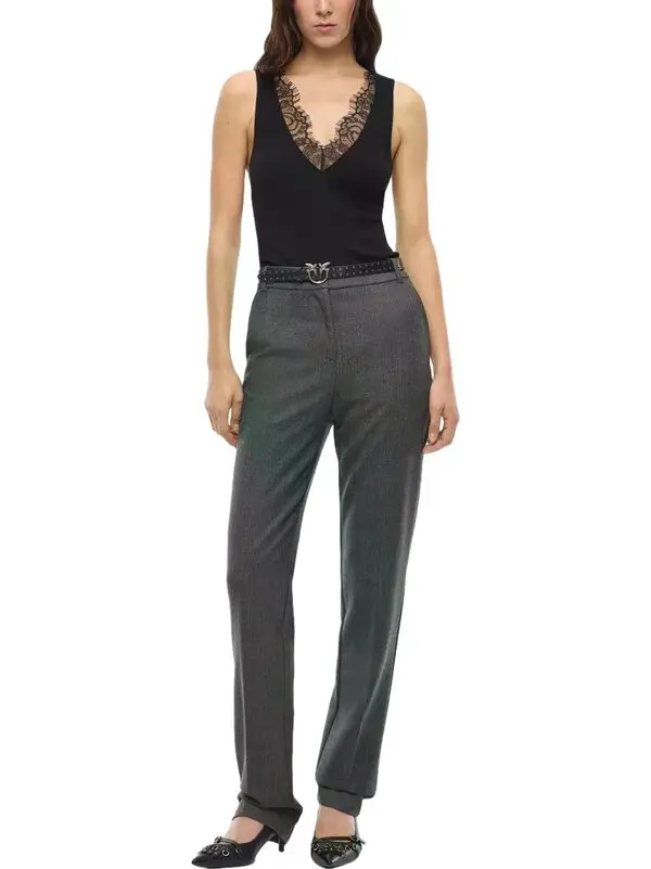 Pinko Lace-trim V-neck Ribbed Top - Black