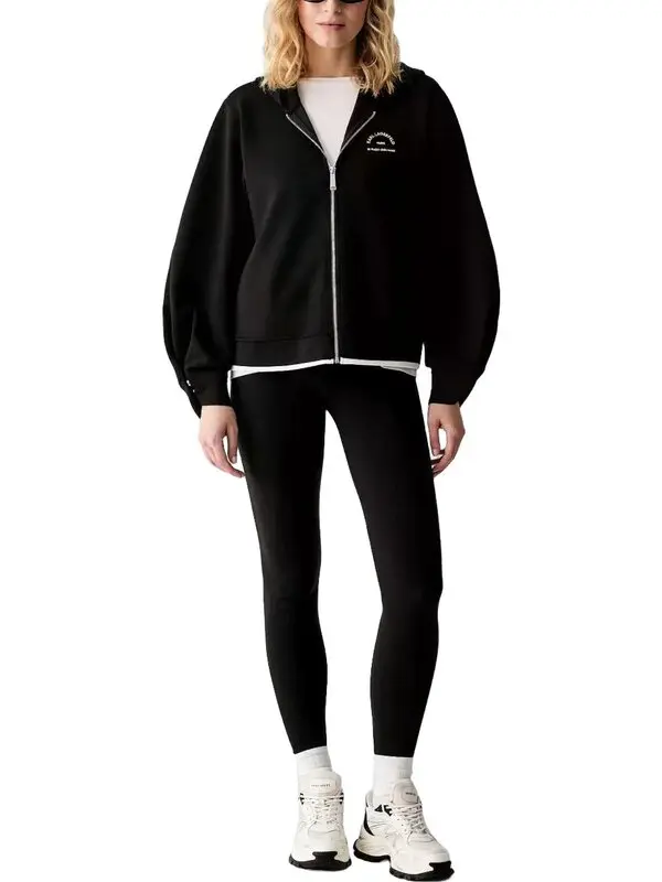 Karl Lagerfeld Zip-up Hoodie With Balloon Sleeves - Black