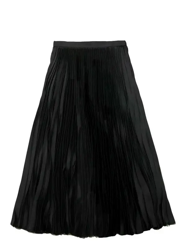 JIL SANDER Pleated Satin Finish Midi Skirt - Black