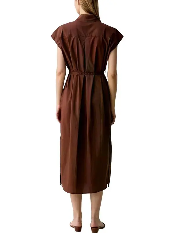 BENETTON Sleeveless Midi Shirt Dress With Tie Belt - Brown