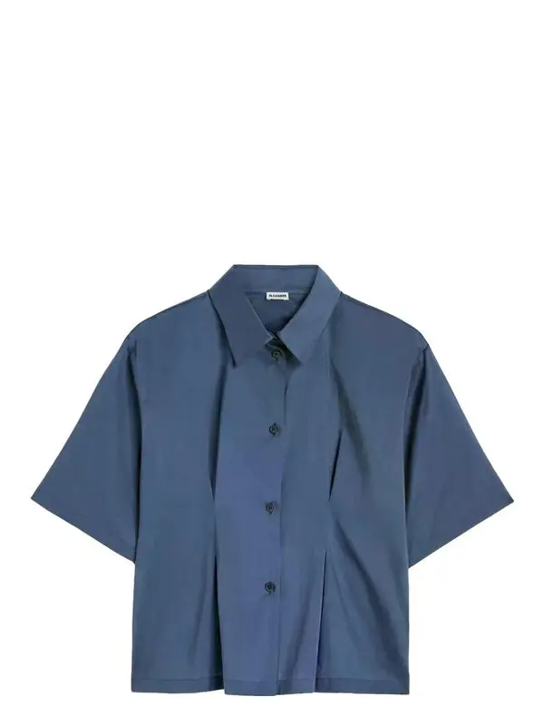 JIL SANDER Short Sleeve Pleated Shirt - Blue