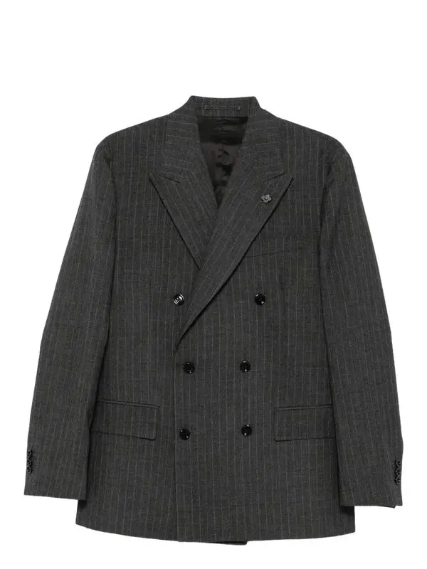 LARDINI Pinstripe-pattern Double-breasted Blazer - Grey