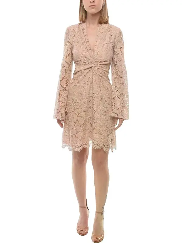 SUPER BLOND Lace Long-sleeve Mini Dress - Neutrals