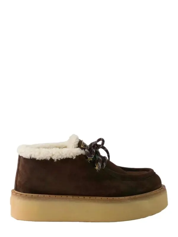 Prada Shearling Lined Suede Booties - Brown