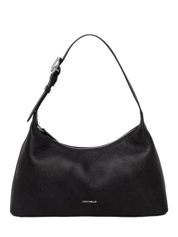 COCCINELLE Grained Leather Shoulder Bag With Silver-tone Buckle - Black
