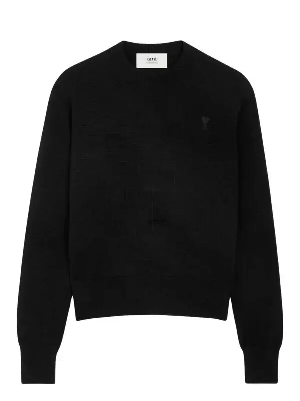 AMI Paris De Coeur Tonal-logo Crewneck Sweater - Black