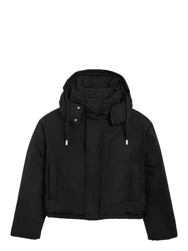 AMI Paris Hooded Nylon And Cotton Down Jacket With De Coeur - Black