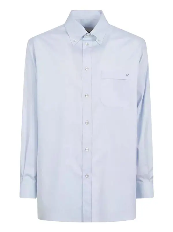 Valentino Garavani Vgold-plaque Pocket Shirt - Blue