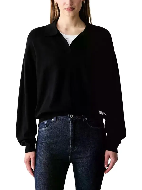 Karl Lagerfeld Polo-collar Sweater With Embroidered Logo - Black