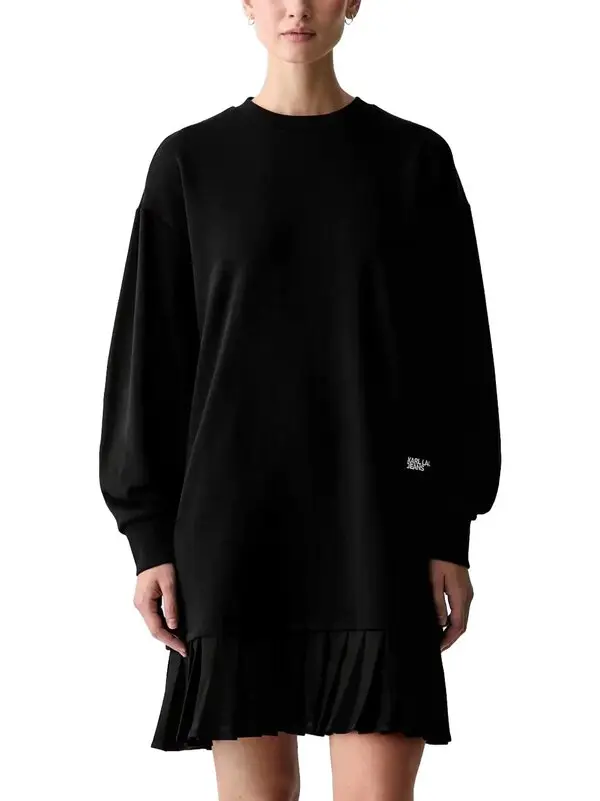 Karl Lagerfeld Pleated Logo-print Mini Dress - Black