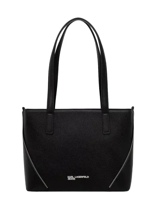 Karl Lagerfeld Tote Bag With Logo Plaque And Zip Detail - Black
