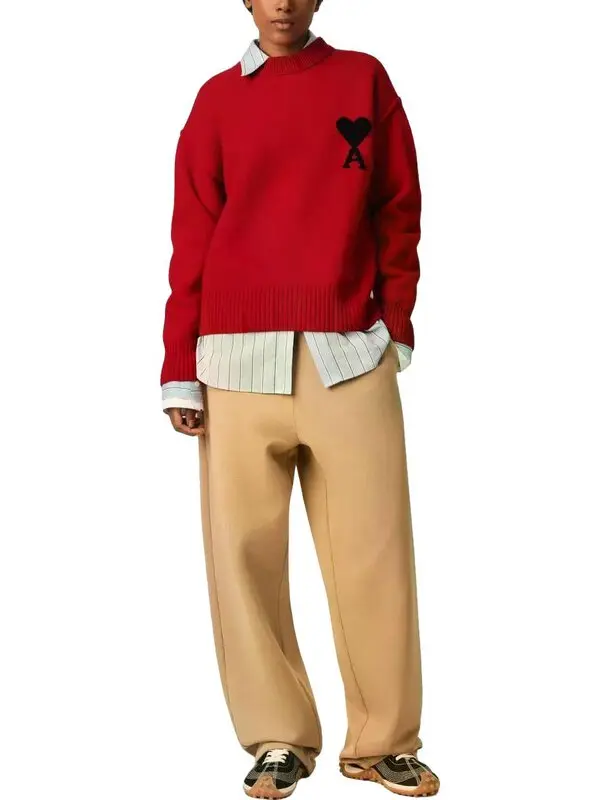 AMI Paris Crew-neck Wool Sweater With De Coeur - Red