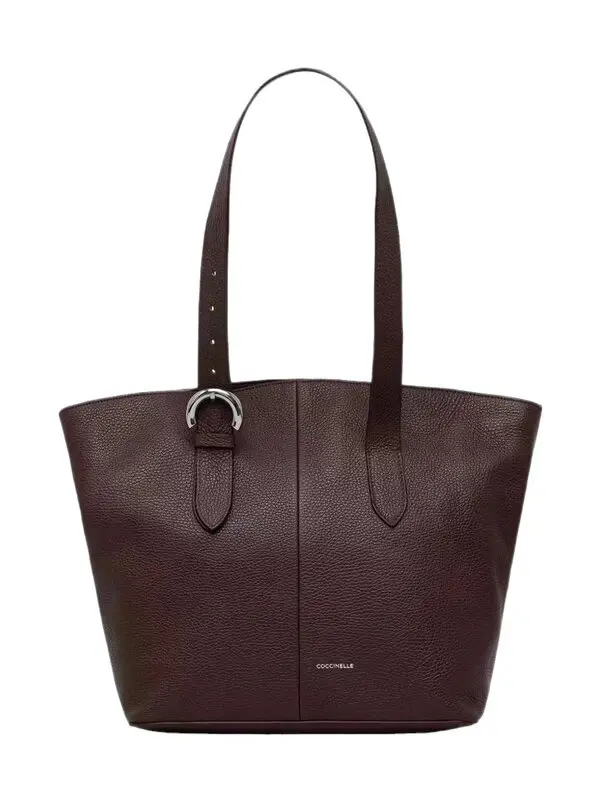 COCCINELLE Grained Leather Tote Bag With Buckle Detail - Brown