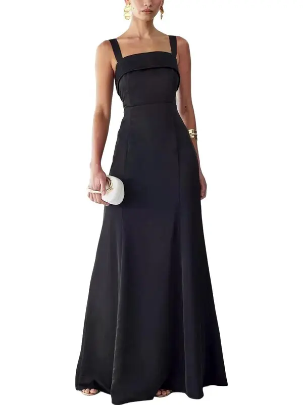 WILLA Square-neck Panelled Maxi Dress - Black