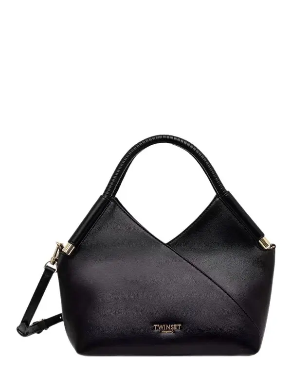 TWINSET Asymmetric Tote Bag With Logo Plaque - Black