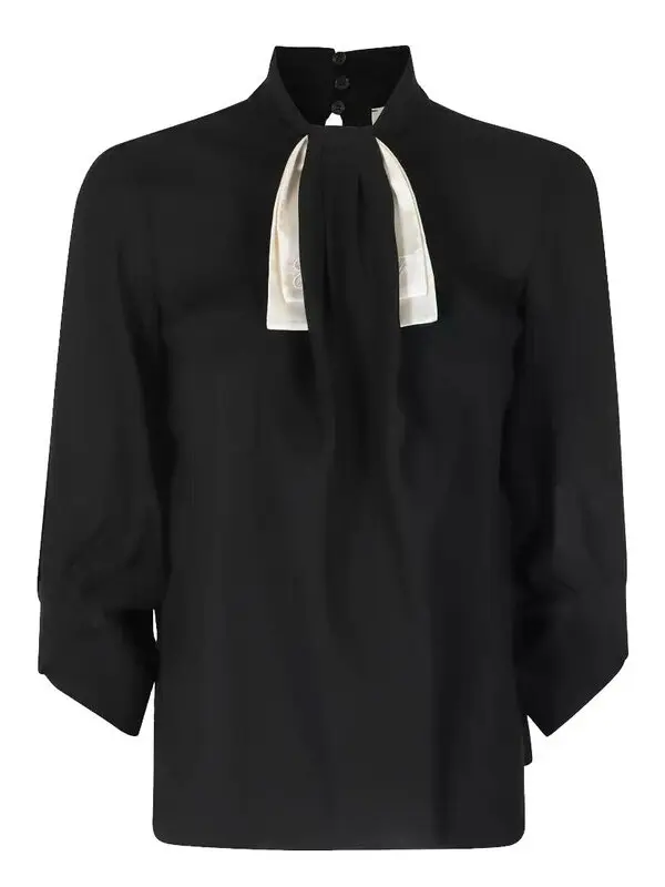 Elisabetta Franchi High Neck Blouse With Front Bow Detail - Black