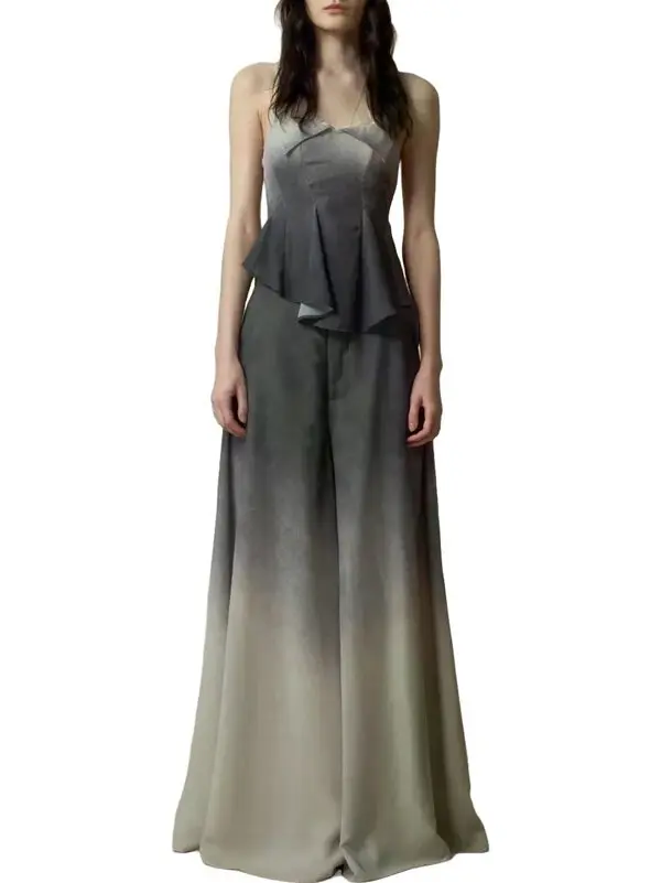 ELYWOOD Lace-trim Ombré Asymmetric Sleeveless Blouse - Black