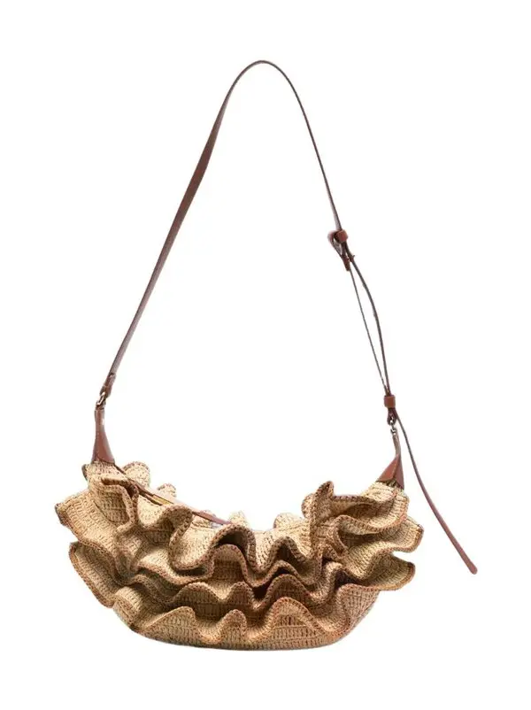 Zimmermann Ruffled Raffia Shoulder Bag - Neutrals