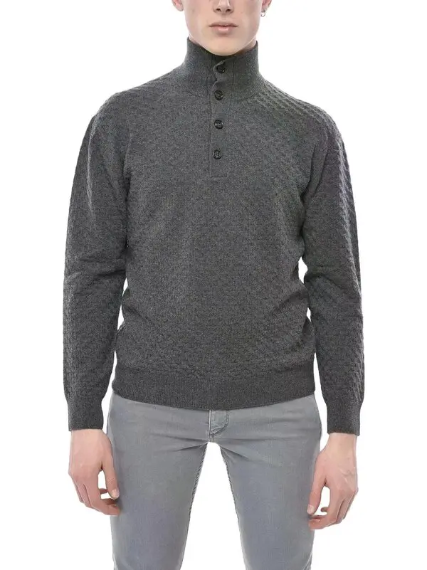PAOLO PECORA Half-button Textured Knit Sweater - Grey