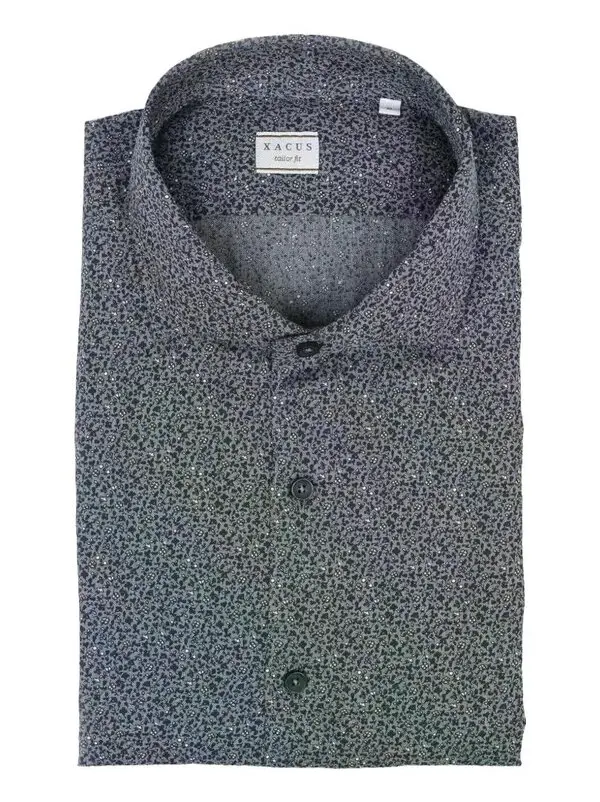 XACUS Tailor-fit Floral-print Shirt - Blue
