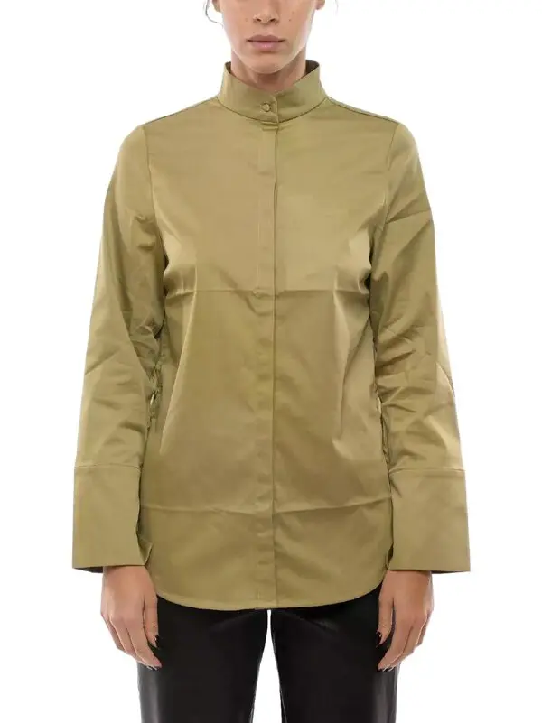 NOTES DU NORD Hidden Placket Side Slit Cotton Shirt - Green