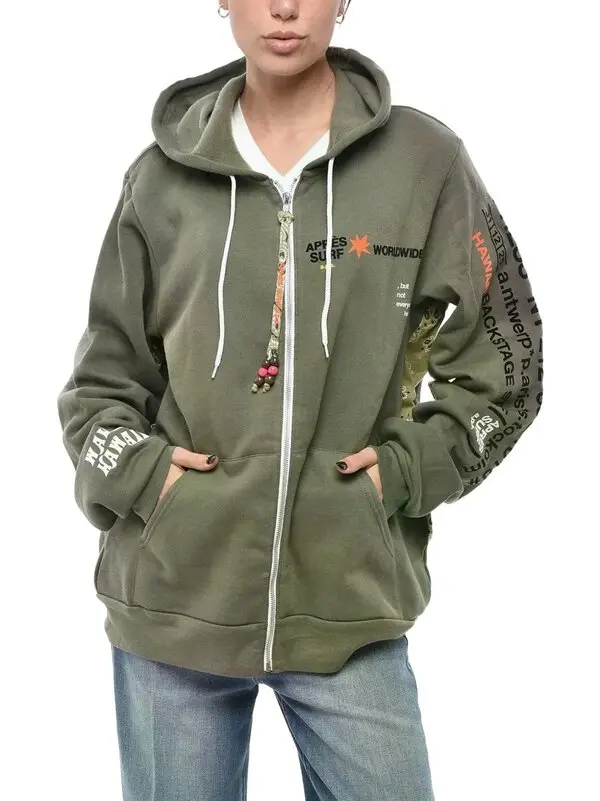 APRES SURF Logo-print Zip-fastening Hoodie - Green
