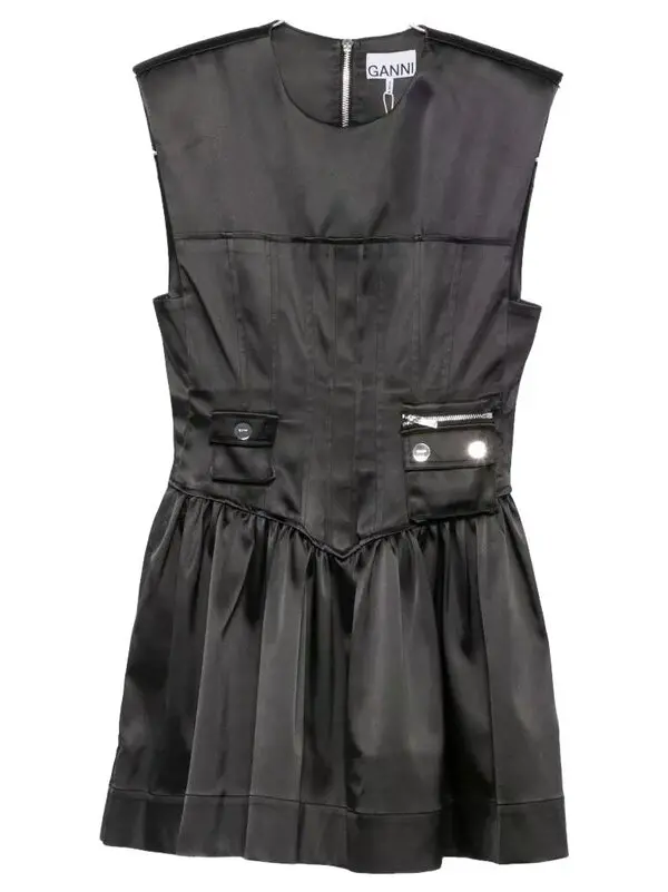 GANNI Corset-style Mini Dress With Cargo Pockets - Black