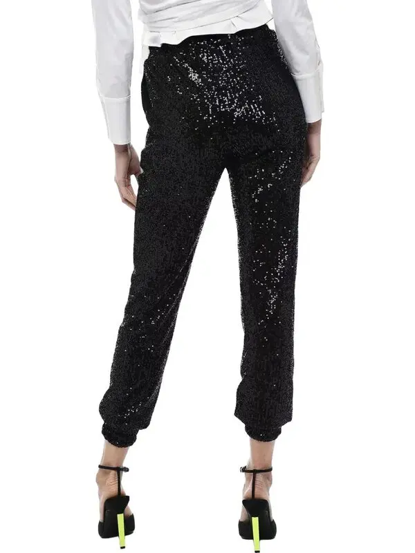 IN THE MOOD FOR LOVE Cropped Sequin Embellished Trousers - Black