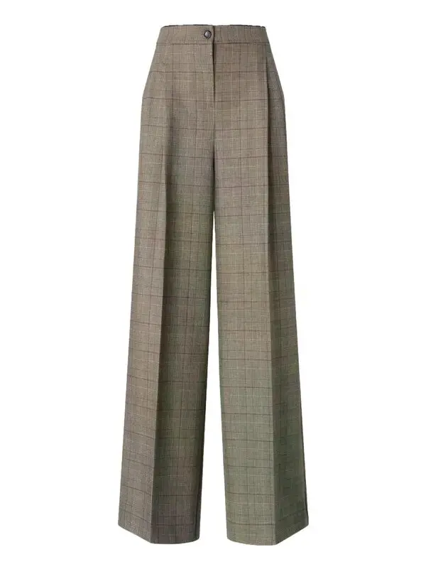 Pinko Plumeria Checked Wide-leg Trousers - Brown