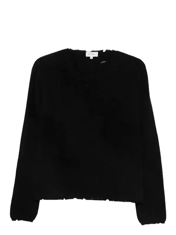 SECOND / LAYER Distressed Crew Neck Sweater - Black