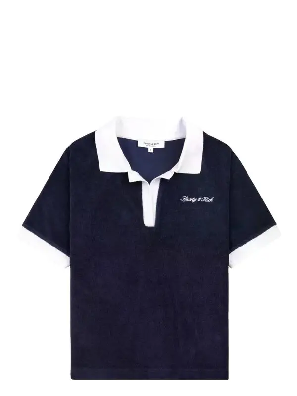SPORTY & RICH Logo Embroidered Terry Polo Shirt - Blue