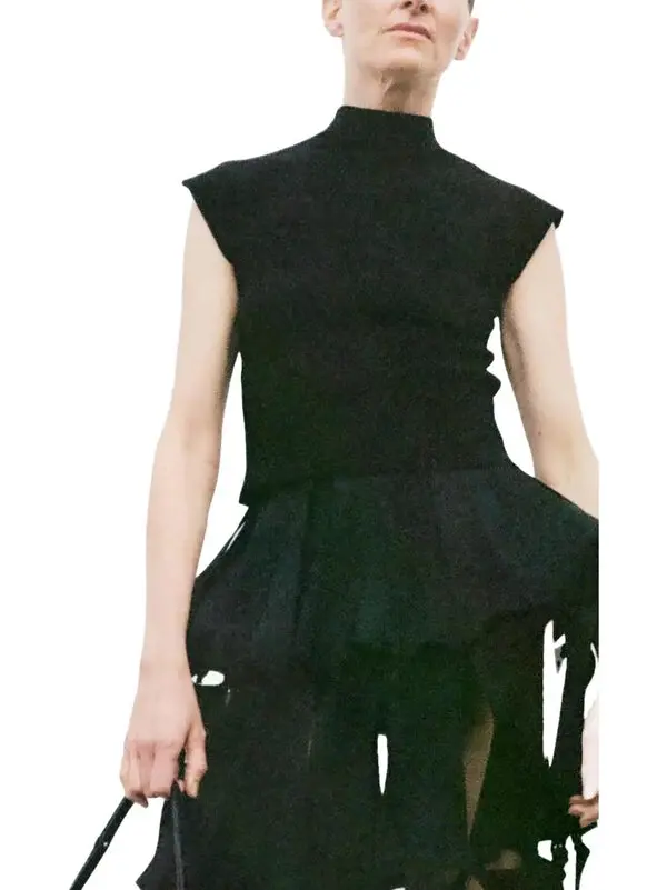 A.W.A.K.E. Mode Knitted High Neck Sleeveless Top - Black