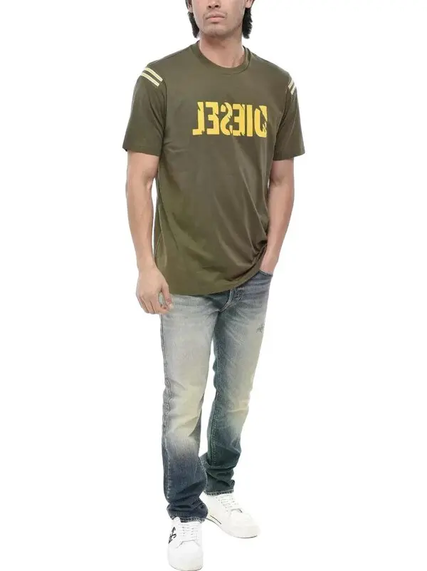 DIESEL® T-just-rib Logo-print Striped-shoulder T-shirt - Green