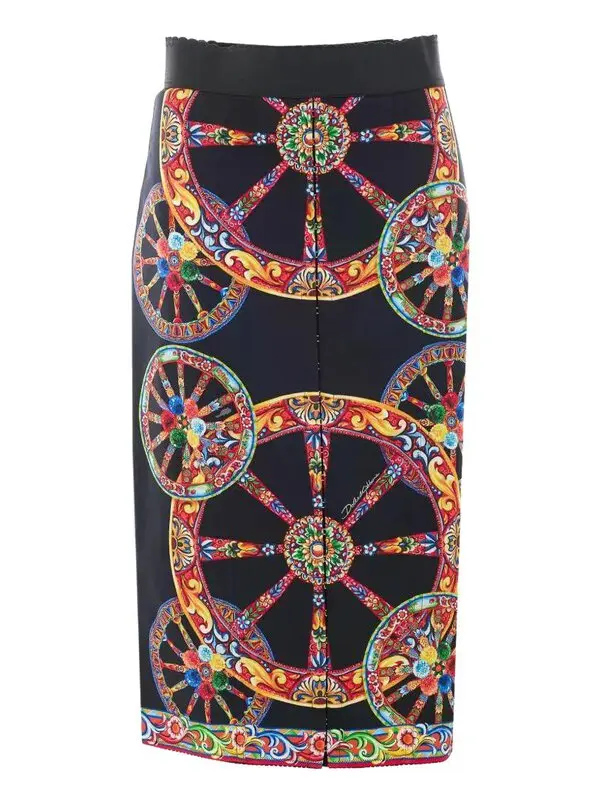 Dolce & Gabbana Carretto Print Midi Skirt - Black