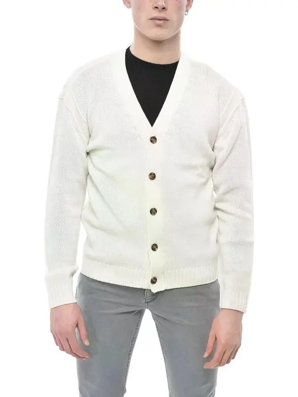 PAOLO PECORA V-neck Cardigan With White Elbow Patches - Neutrals