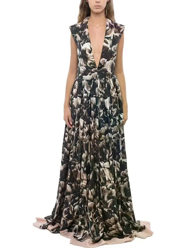 COGO Printed Sleeveless V-neck Maxi Dress - Black