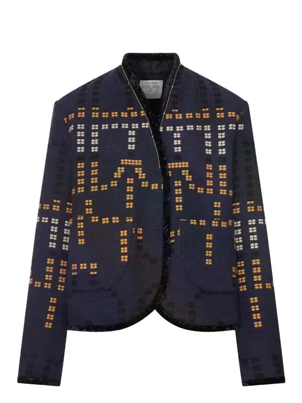 FORTE_FORTE Jacquard Velvet-trim Jacket - Blue