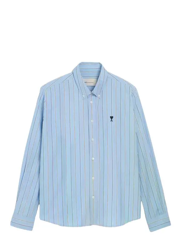 AMI Paris De Coeur Vertical-stripe Shirt - Blue