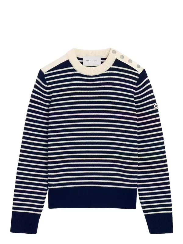 AMI Paris Striped Wool Crewneck Sweater - Blue