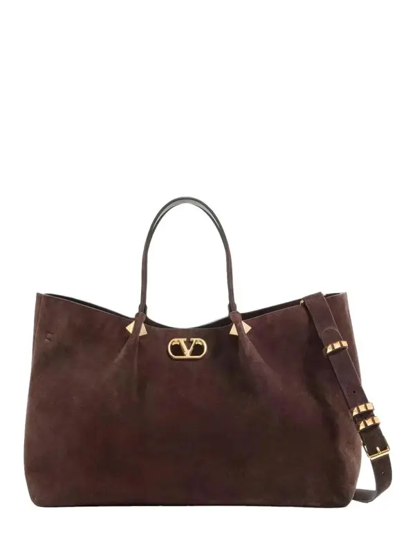 Valentino Garavani Large Shopping Bag In Soft Suede - Brown