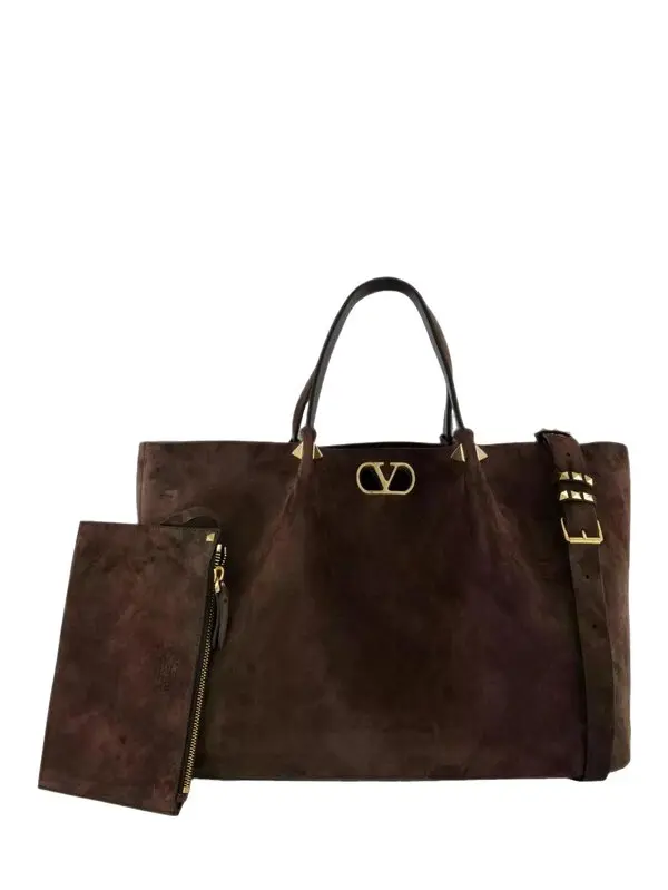 Valentino Garavani Large Shopping Bag In Soft Suede - Brown