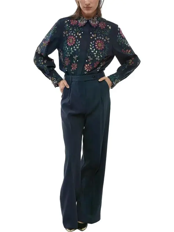 DEPARTMENT 5 Navy Pleated Palazzo Pants - Blue
